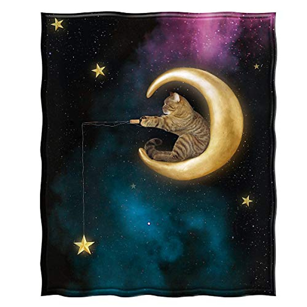 Levens Cat Moon Throw Blanket Galaxy Soft Blanket for Bed Couch Sofa Lightweight Travelling Camping Throw for Kids Adults 50"x60"