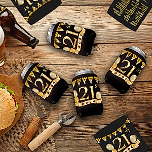 21st Birthday Can Cooler Sleeves Pack of 12- 21st Anniversary Decorations- 2002 Sign - 21st Birthday Party Supplies - Black and Gold the Twenty-First Birthday Cup Coolers
