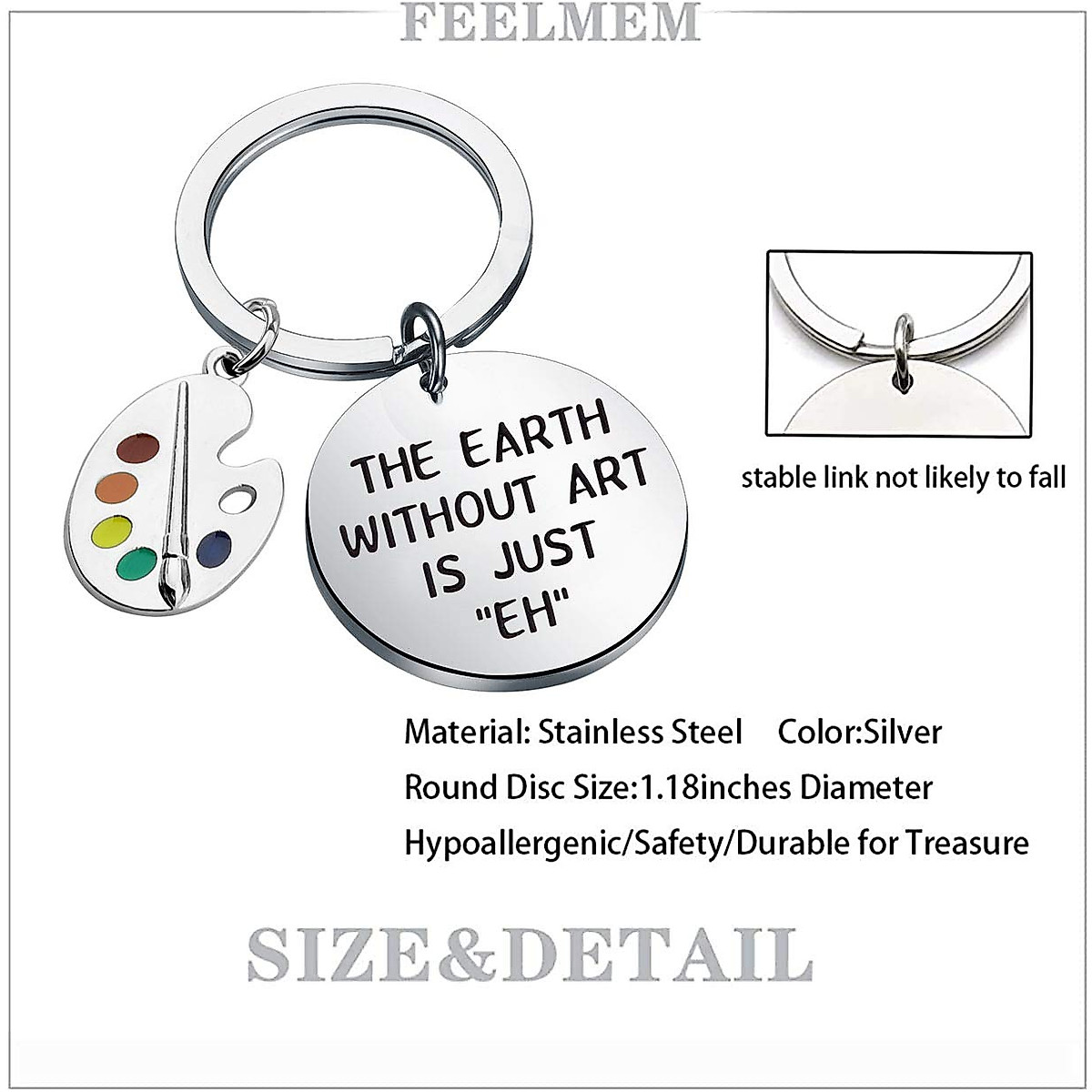 FEELMEM Artist Paint Palette and Brush Charm Pendant Keychain Earth Without Art is Just EH Painters Jewelry Artist Gift Art Student Art Teacher Gifts (The earth)