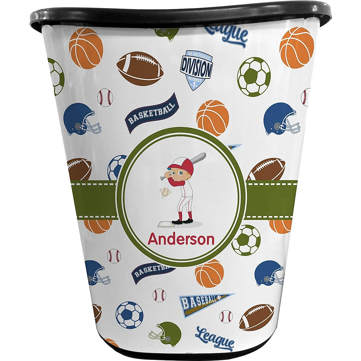 RNK Shops Personalized Sports Waste Basket - Single Sided (Black)
