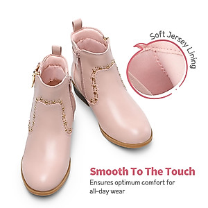 DREAM PAIRS Girls Boots Low Heel Side Zipper Ankle Booties Little Kid/Big Kid,Size 2 Little Kid,Pink,SDBO2303K