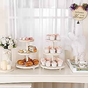 VIVIRBIEN 3 Tier Cupcake Stand Round,Wood Cake Stand with Tiered Tray Decor,Rustic Cake Stand,Cupcake Display for Home Tea Party, Birthday, Wedding, Farmhouse Decor,Woodland Baby Shower