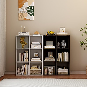 OSCHF 6-Cube Storage Shelf Bookcase - Wooden 3-Tier Floor Standing Open Bookshelf for Home and Office, Display Cabinet, Black