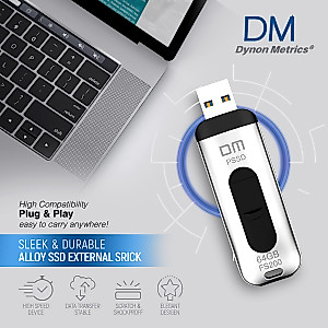 Dynon Metrics External SSD Flash Drive – External SSD Drive with Retractable USB-A Connectivity – Portable SSD for Travel, Office, Work from Home – Sleek and Durable Alloy SSD External Stick 256 GB