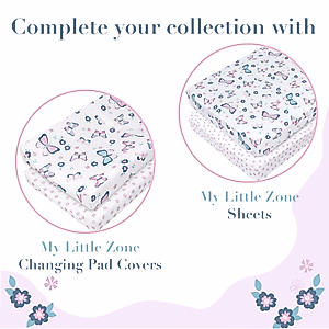 My Little Zone 100% Cotton Changing Pad Cover for Baby Girls, Floral - Breathable Bassinet, Mini Crib Mattress Fitted Sheets - Butterfly Blossom, 32"x16" with 8" Deep Pocket, White-Light Pink, 2 Pack