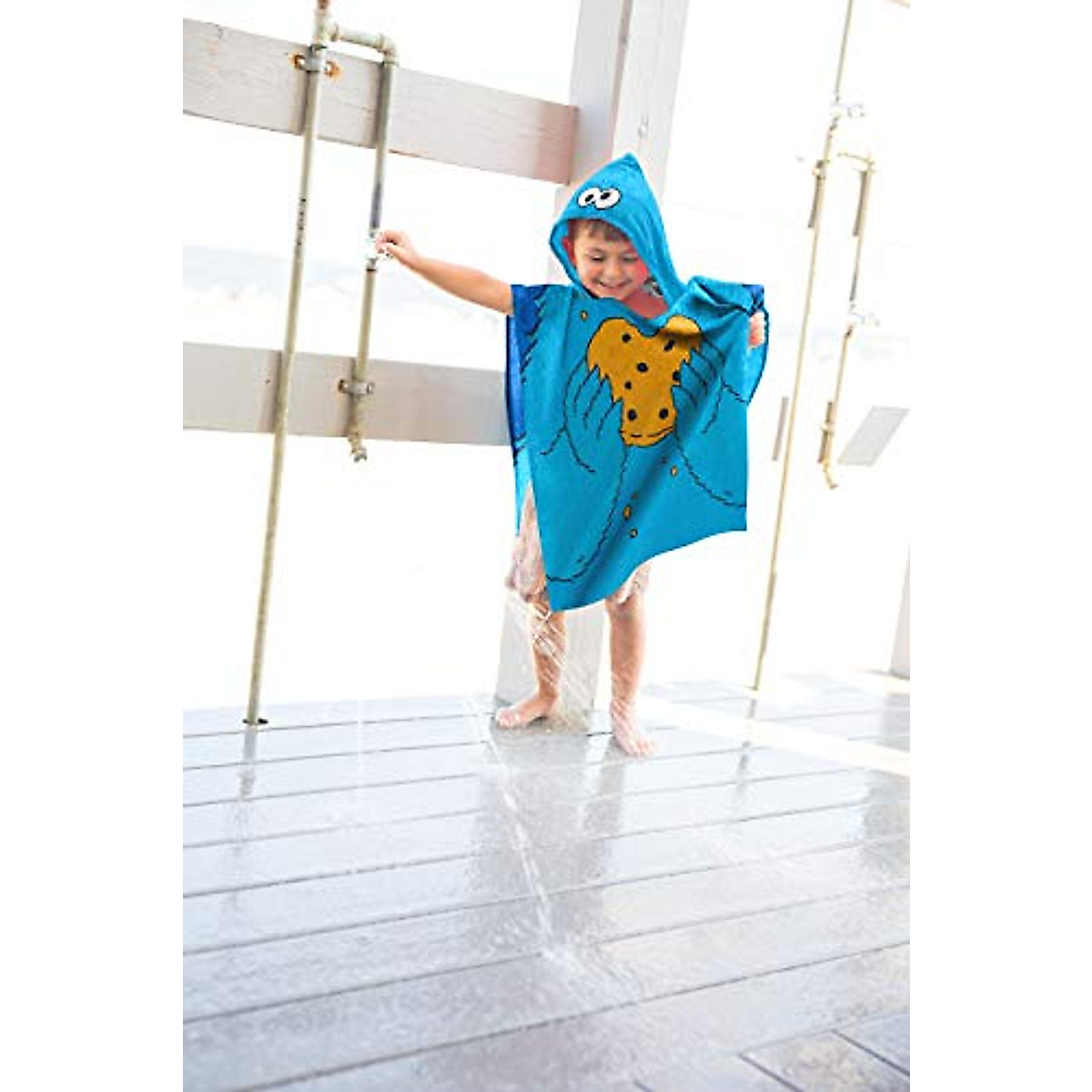 Jay Franco Sesame Street Cookie Monster Kids Bath/Pool/Beach Hooded Poncho - Super Soft & Absorbent Cotton Towel, Measures 28 x 28 Inches (Official Sesame Street Product)