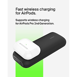 Belkin Wireless Charger Apple Watch Power Bank 10K with 12-inch USB-C to USB-C Cable, 33% Faster Charging - Simultaneous Charging for Apple Watch Series 9, iPhone 15, and More - 20W USB-C PD - Black