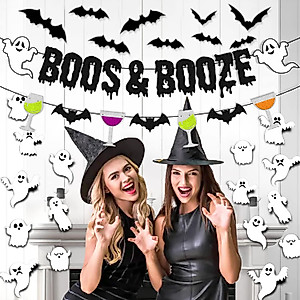 35 PCS Boos & Booze Decorations Halloween Banner Ghost Bat Wall Decor Potion Horror Pumpkin Witches Theme for Halloween Festival Party Supplies