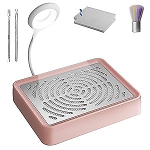 Nail Dust Collector for Acrylic Nails, 40W Nail Vacuum Fan Dust Collector, Extractor Electric Dust Cleaner Suction Fan with 1 Lamp + 2 Reusable Filter + 1 Set Cuticle Pusher Manicure Tool, Pink