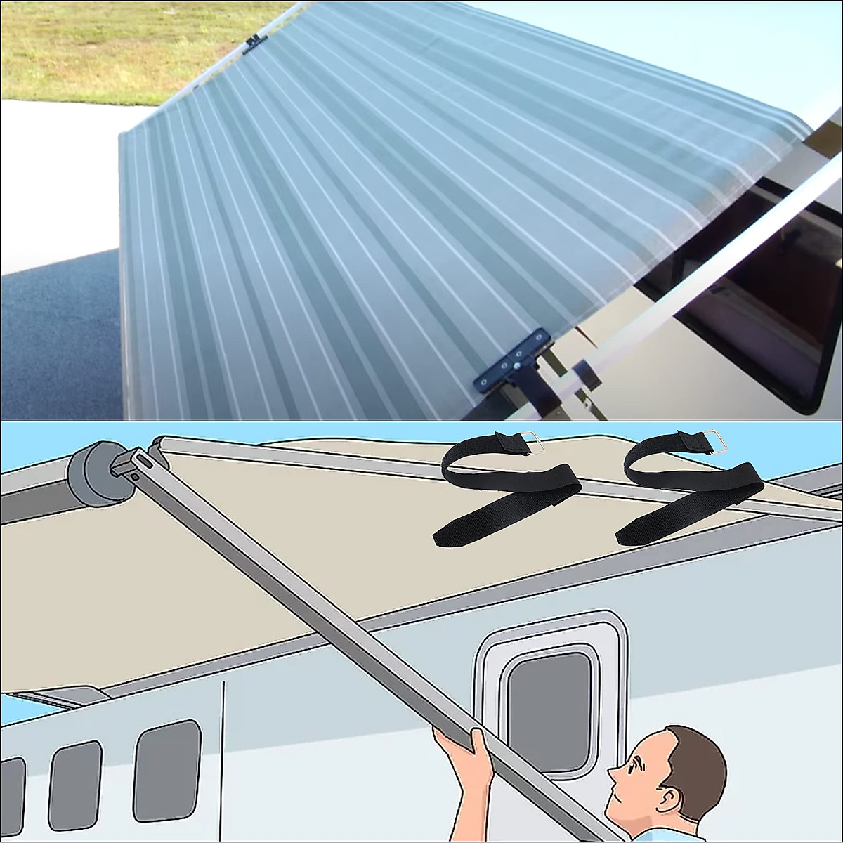 scottchenPro Black RV Awning Arm Safety Strap 12" Awning Straps - 4 per Pack
