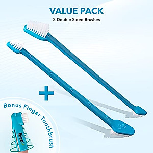 BOSHEL 3 Pc Dog Toothbrush - 2 Dog Tooth Brush + Dog Finger Toothbrush, Dual Headed Toothbrush For Dogs, Dog & Cat Toothbrush For Small & Large Breeds, Dog Tooth Brushing Kit, Puppy Toothbrush For Pet