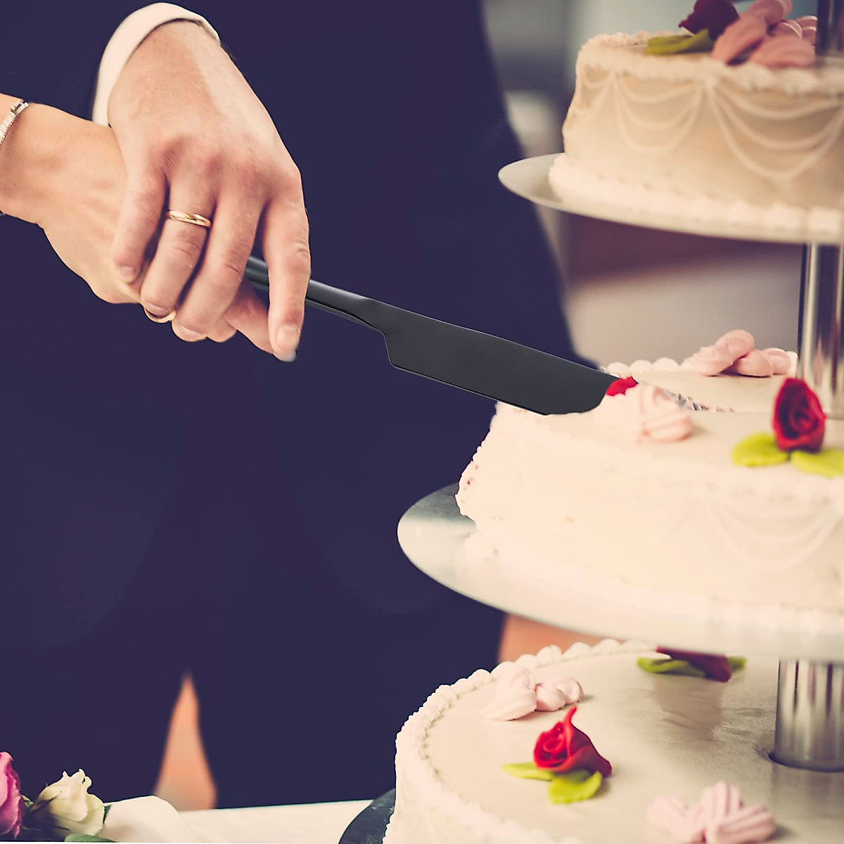 ERVILO Cake Serving Set, Cake Pie Pastry Servers, Stainless steel Cake Knife and Server Set Perfect For Birthday, Wedding, Parties and Events (Black Serving Set)