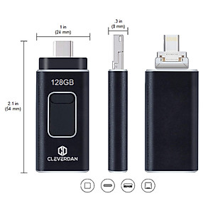 4-in-1 Android and iPhone 128GB Photo Stick USB 3.0 Flash Drive - Compatible with All Your Devices! iPhone iPad Samsung Pixel LG PC Mac (Easy Backup & External Storage + Certified iOS App) Cleverdan