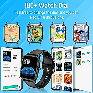 Smart Watches for Women Men (Answer/Make Call), 1.81'' Touch Large Screen, Fitness Tracker Watch, Heart Rate Monitor, Step Counter, Activity Trackers Smartwatches iOS Android, 2 Charging Cables, BLACK