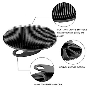 INNERNEED Soft Silicone Body Scrubber Handheld Shower Cleansing Brush, Gentle Exfoliating and Massage for all Kinds of Skin (Black)