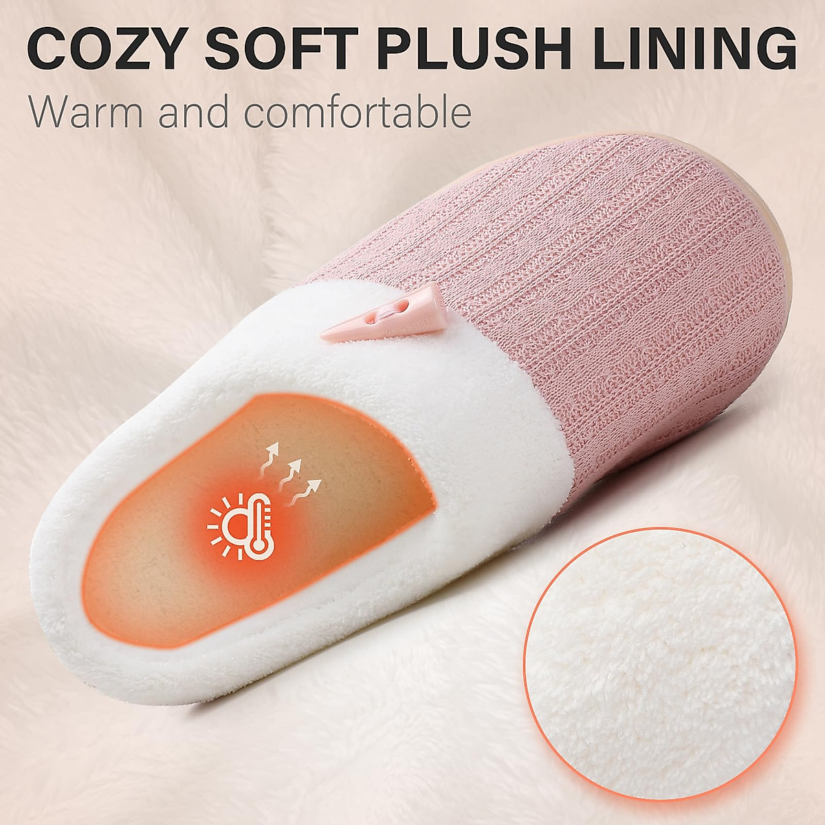 NineCiFun Women's Slippers Scuff Comfy Lightweight House Shoes Slip on Memory Foam Bedroom Slippers Indoor Outdoor Home Shoes with Soft Terry Lining（Pink，7-8）