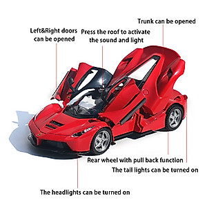 Diecast Toy Car Ferrari Sports Model Car,Zinc Alloy Simulation Casting LaFerrari Pull Back Vehicles,1:32 Scale Supercar Toys with Lights and Sound for Toddlers Kids Children Boys Girls Gift (Red)
