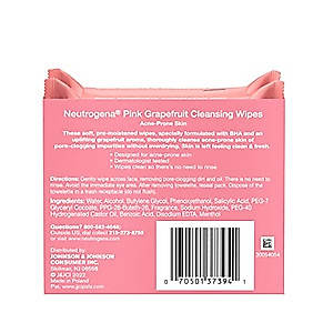 Neutrogena Oil Free Facial Cleansing Makeup Wipes with Pink Grapefruit, Disposable Acne Face Towelettes to Remove Dirt, Oil, and Makeup for Acne Prone Skin, Value Twin Pack, 2 x 25 ct