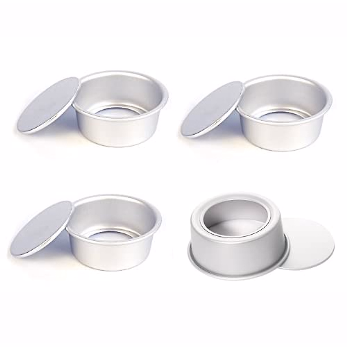 Astra Gourmet 4-Inch Perfect Performance Aluminium Round Cake Pan Chiffon Cake Mold Baking Mould with Removable Bottom, Set of 4