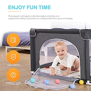 JHTOPJH Baby Playpen Set, Playpen with Collapsible Baby Play Mat, Indoor Baby Play Yard with 50pcs Pit Ball, Baby Play Pen with Soft Baby Book,Anti-Fall Playpen for Toddler(Gray)