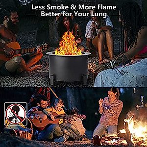 Grepatio Smokeless Fire Pit ,21.5 Inch Steel Double Flame Fire Pit Large Portable Stove Bonfire Outdoor Wood Burning for Outside, Backyard, Camping, Picnic, Garden w/ 1 Pokers and Cover(Black)