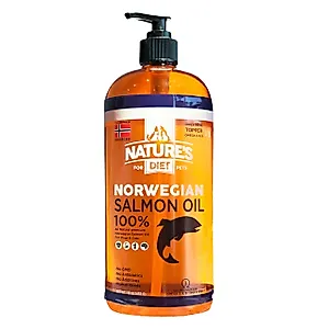 Nature's Diet Pet 32 oz Norwegian Salmon Oil Dogs & Cats - Natural Support for Joint Function Immune Heart Health Appetite Skin & Coat Omega 3 6 9 Liquid Food Topper EPA DHA Fatty Acids