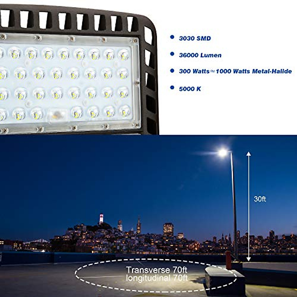 LEDMO 300W LED Parking Lot Light 36000LM 5000K Adjustable Slip Fit Mount Security Light with Dusk-to-Dawn Photocell IP65 Waterproof LED Stadium Flood Light for Garage, Yard, Street 2 Pack