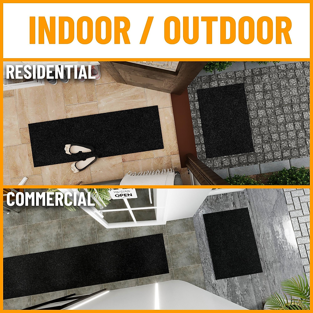 Sweet Home Stores Solid Design Non-Slip Rubberback 3x4 Indoor/Outdoor Area Rug for Entryway, Kitchen, Living Room, Garage, Patio, 2'7" x 4', Black