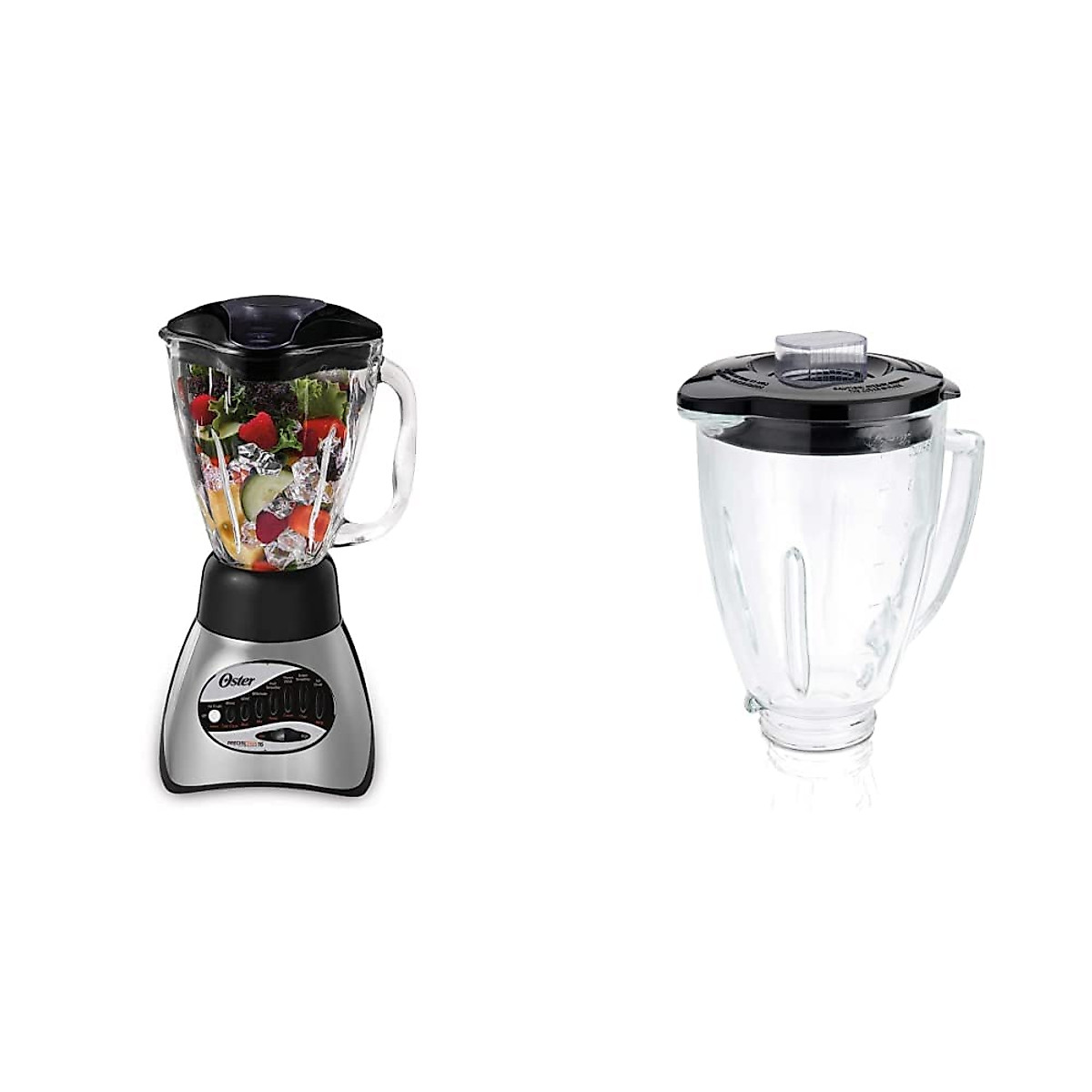 Oster 6812-001 Core 16-Speed Blender with Glass Jar, Black & Blender 6-Cup Glass Jar, Lid, Black and clear