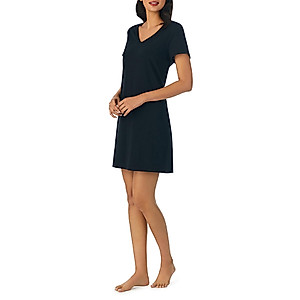 Nautica Women's V-Neck Sleep Shirt, 100% Cotton Jersey, Black, 1X