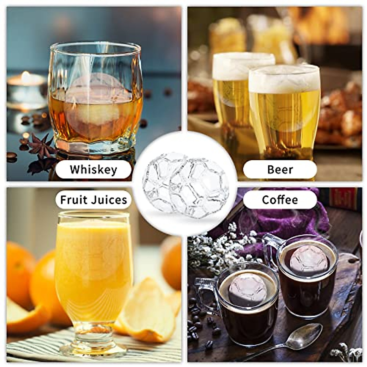 Koilox 3D Soccer Ball Molds Ice Cube Trays Black Silicone,4x Large Ice Ball Maker with Lid Easy Release BPA Free 2.2 Inches Sphere Ice Moulds for Freezer,Whiskey,Cocktail,Juice,Bourbon