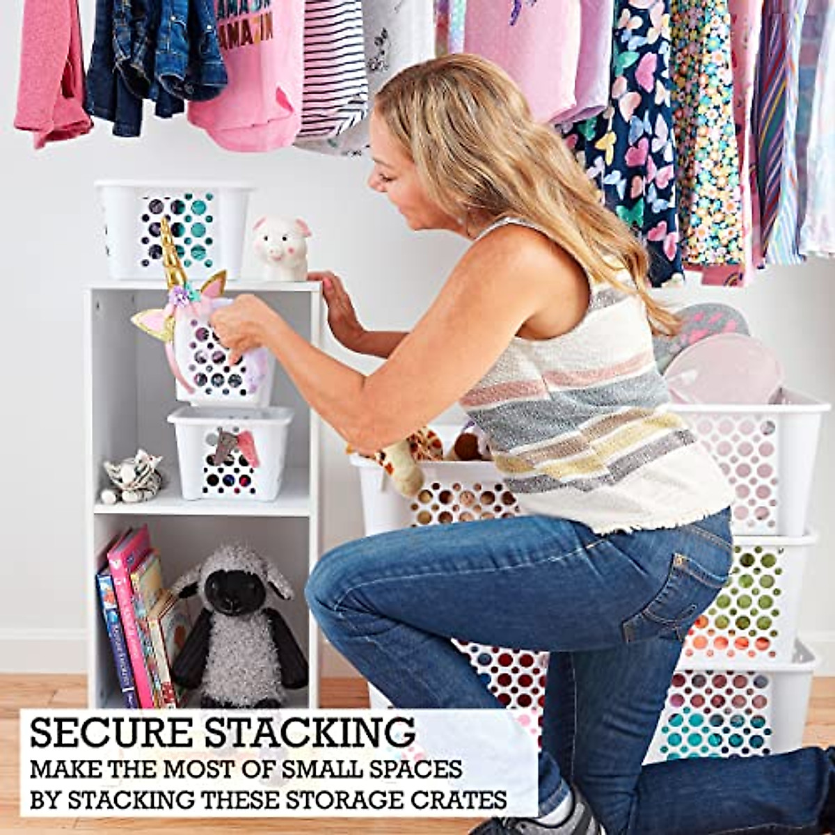 Organize Your Home Mini Stackable White Storage Containers with Open Tops, 4 Pack, Great Organizing Bins for Pantry, Closet, Bedroom, and all Storage, 7.6” x 6.7” x 5.3”