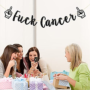 Talorine Fuck Cancer Banner, Cancer Theme Party Decoration, Breast Cancer, Cancer Free Party Supplies (Black Glitter)