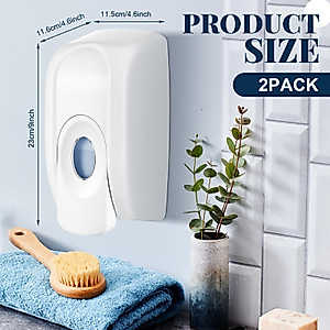 Hushee 2 Pcs Manual Foam Soap Dispensers, 1000ml (35oz), Commercial Refillable Foaming Soap Dispenser Adhesive Hand Sanitizer Soap Dispenser Wall Mounted for Bathroom Support(White)