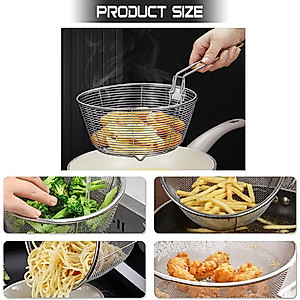Stainless Steel Deep Fryer Basket for Frying Serving Food, Multifunctional Fry Basket with Detachable Handle Fryer Round Wire Mesh French Chip Frying Serving Food Presentation Tableware (8 Inch)