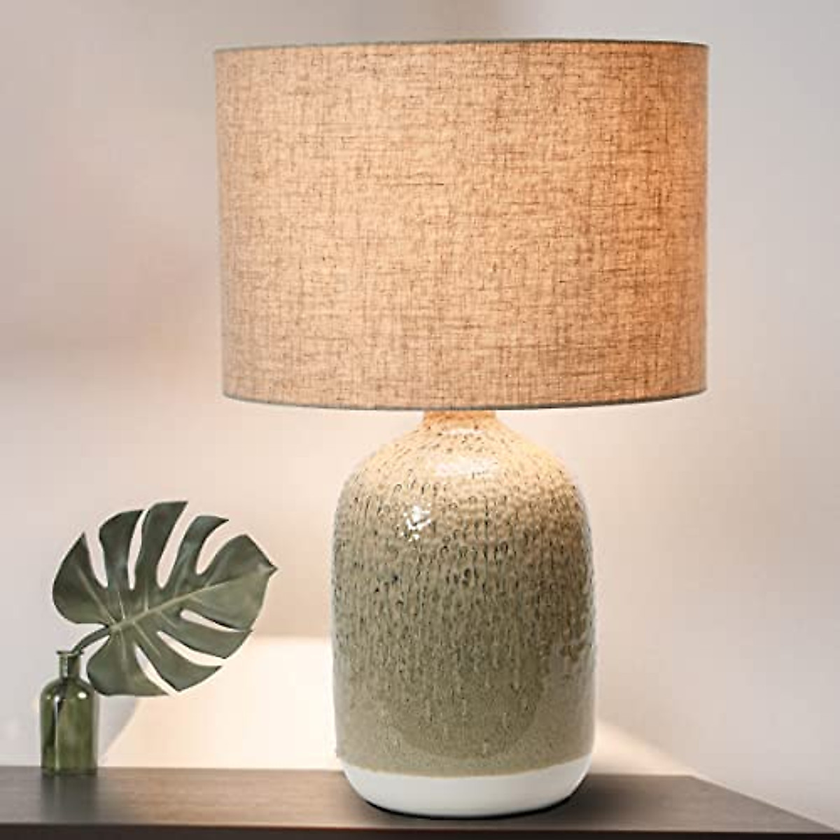 Bloomingville Stoneware Table Linen Shade & Inline Switch, Reactive Glaze, Taupe Color Lamp