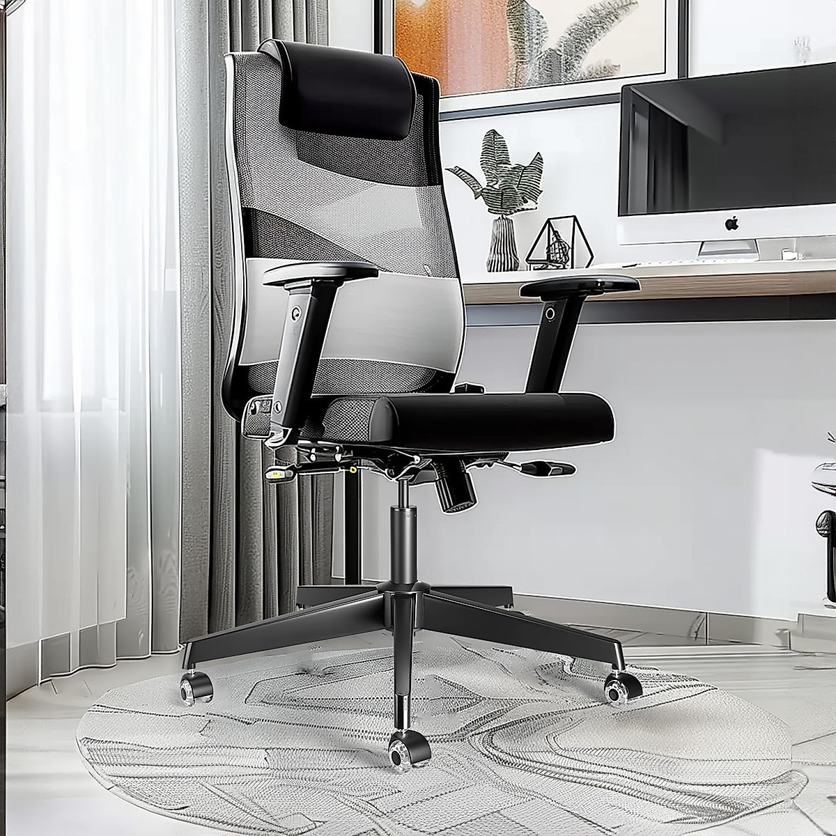 MASTERY MART Office Chair Base Replacement Heavy Duty, Metal Desk Chair Base Replacement Parts with Universal Gas Cylinder Hole and Casters Sockets, 2400+Lbs, Diameter 28", Matte Black