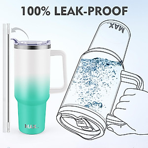 MaxBase 40 oz Tumbler with Handle and Straw Lid, Insulated Reusable Stainless Steel Travel Mug Keeps Drinks Cold up to 34 Hours, 100% Leakproof Bottle for Water, Iced Tea or Coffee, Smoothie and More