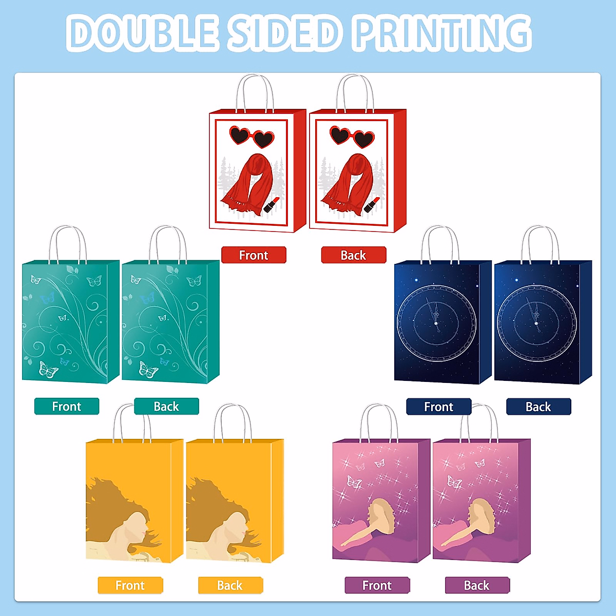 SNABETNA Singer Music Paper Bags Birthday Party Decorations 10pcs Goodies Bags,Singer Themed Party Paper Bags With 10 Styles, Double Sided Music Style Paper Bags Boys Girls Birthday Party Favors