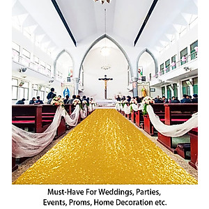 ShinyBeauty Wedding Aisle Runner Gold 4FTx35FT Sequin Aisle Runner for Wedding Ceremony Shiny Gold Aisle Runner for Weddings Bridal Aisle Runner Outdoor Wedding Walkway Decoration Floor Runner
