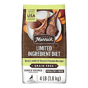 Merrick Limited Ingredient Diet Grain Free Dry Dog Food, Premium and Healthy Kibble with Lamb and Sweet Potato - 4.0 lb. Bag