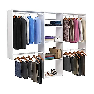 Easy Track OK1460 Deluxe Starter Closet Storage Wall Mounted Wardrobe Organizer System Kit with Shelves and Rods in White for Bedroom with Hardware