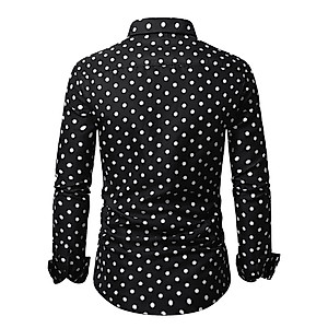 WDIRARA Men's Polka Dots Button Front Long Sleeve Collar Shirt Casual Tops Black L