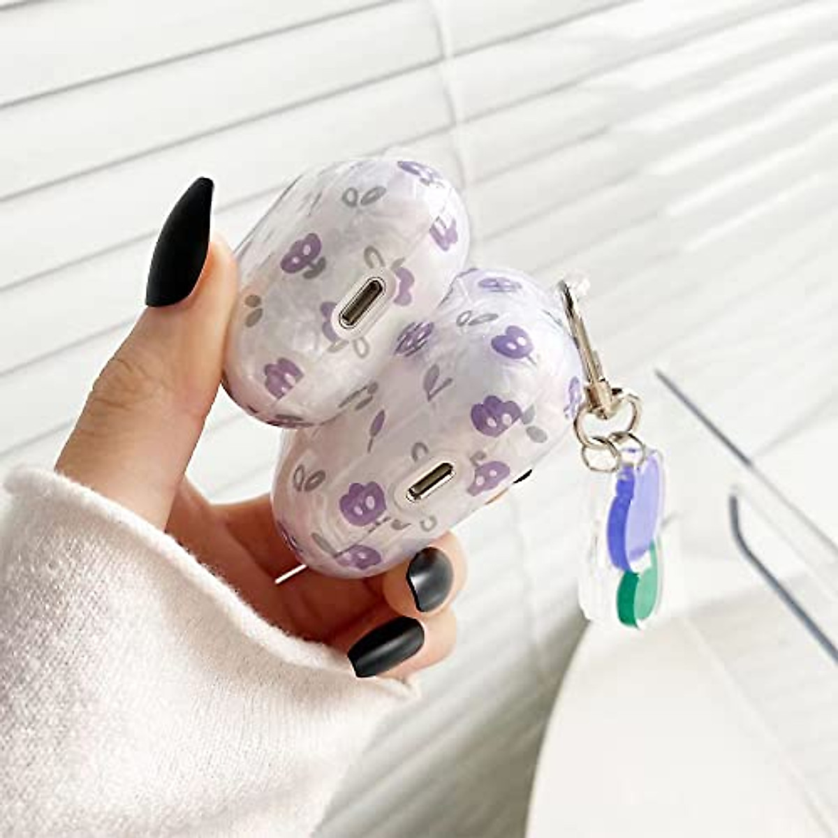 Minscose Airpod Pro Clear Case with Keychain , Cute Fashion Purple Small Flower Soft TPU Smooth Shockproof Compatible with Airpods Pro Charging Case for Girls Kids Women