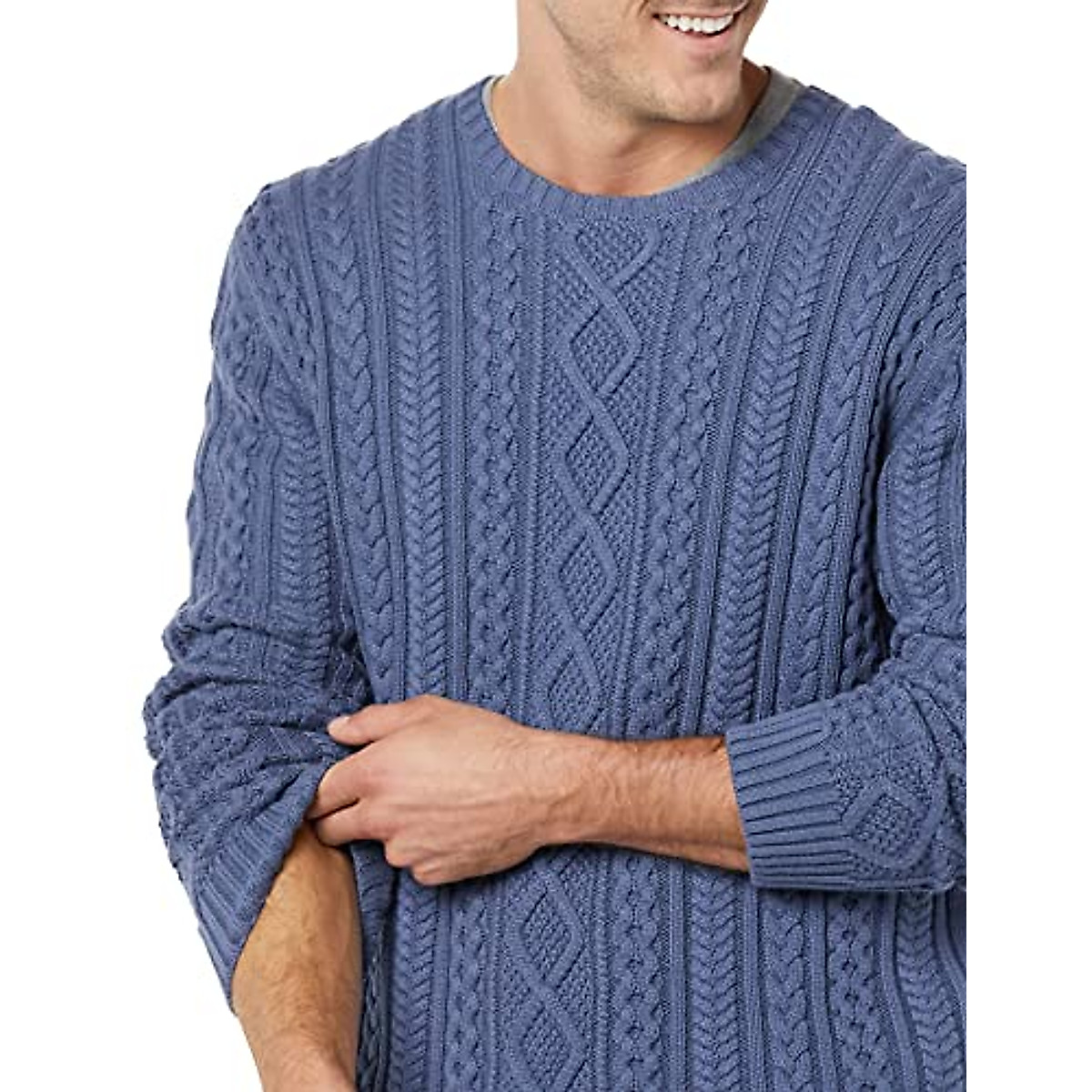 Amazon Essentials Men's Long-Sleeve 100% Cotton Fisherman Cable Crewneck Sweater, Dark Blue, Large