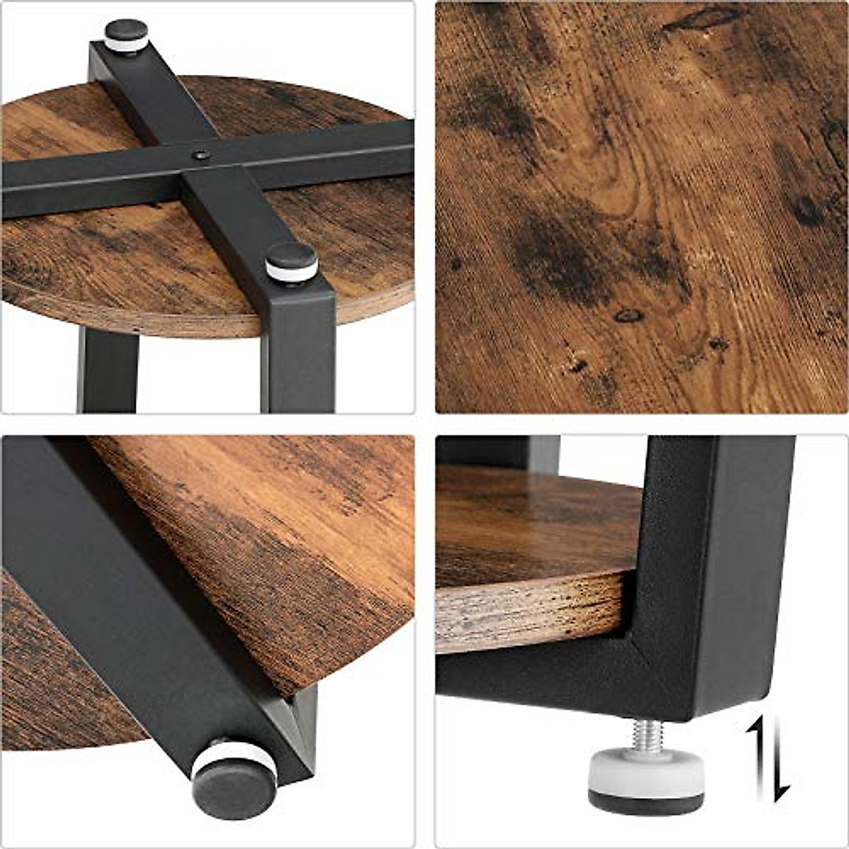 VASAGLE Round End Table with Storage Shelf, Side Tray for Small Space, Easy Assembly, Accent Furniture with Steel Frame, 19.7 x 19.7 x 22.4 (50 x 50 x 57 cm), Rustic Brown