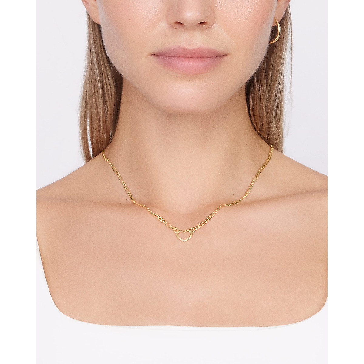 Jewelry Atelier Gold Filled Figaro Heart Necklaces – 14K Yellow Gold Filled Heart Pendant with Solid Figaro Chain for Women with Different Sizes (2.7mm, 4.5mm)
