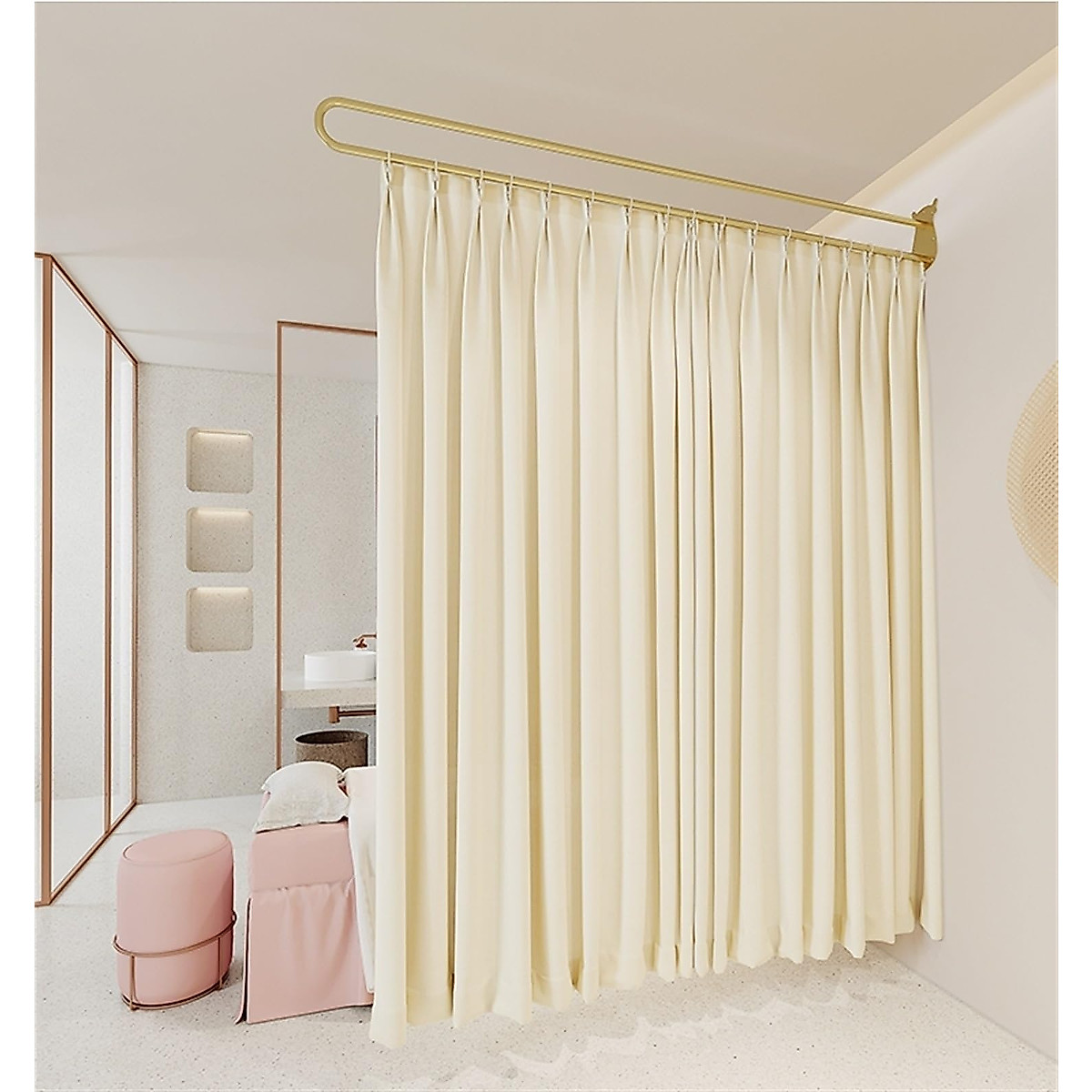 Premium Room Divider Curtain, Wall Mounted Partitions Rods Separator Bars with 2 M High Privacy Screens Drapes & Bracket, Hospital Office Panel Privacy Dividers (Color : B, Size : 1 Pack 78.7in/200c