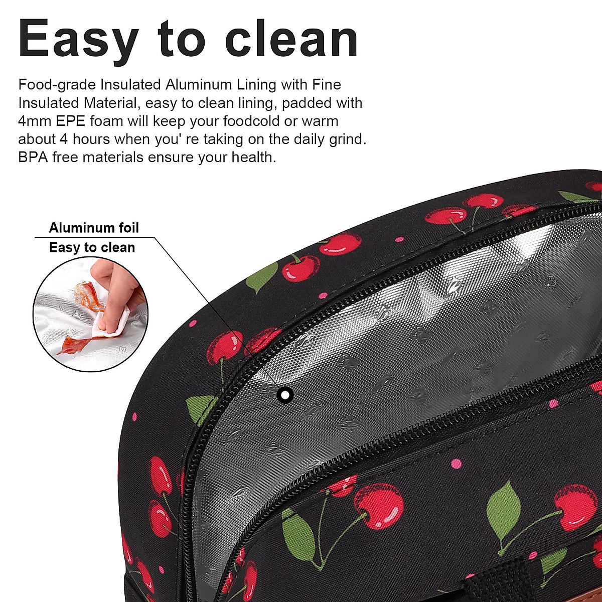 BALORAY Lunch Bag for Women Men Insulated Lunch Box for Adult Reusable Lunch Tote Bag for Work, Picnic or Travel (Cherry, M)