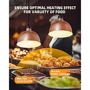 Hanging Food Heat Lamp: Commercial Food Warmer Hanging Heating Lamps with Infrared Bulb Warming Lamp for Food Service Restaurant Buffet, Height Adjustable (Dia.29cm/11.4in), Painted Copper